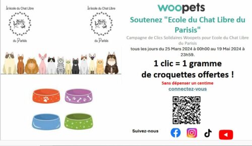 Opération "clics solidaires" de WOOPETS - L'École du Chat Libre du Parisis